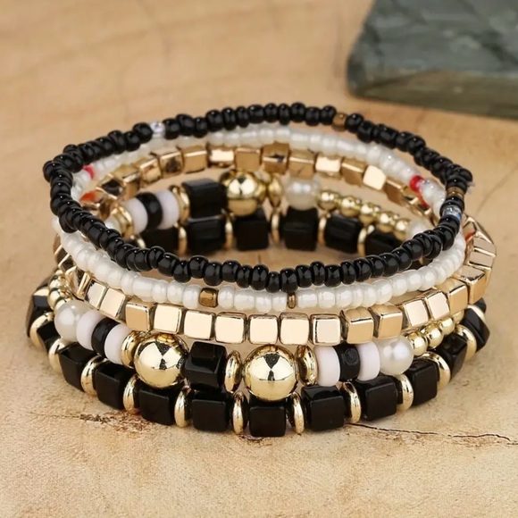 Hand Crafted | Jewelry | 5 Count Beaded Stretch Bracelet Stack Sets ...